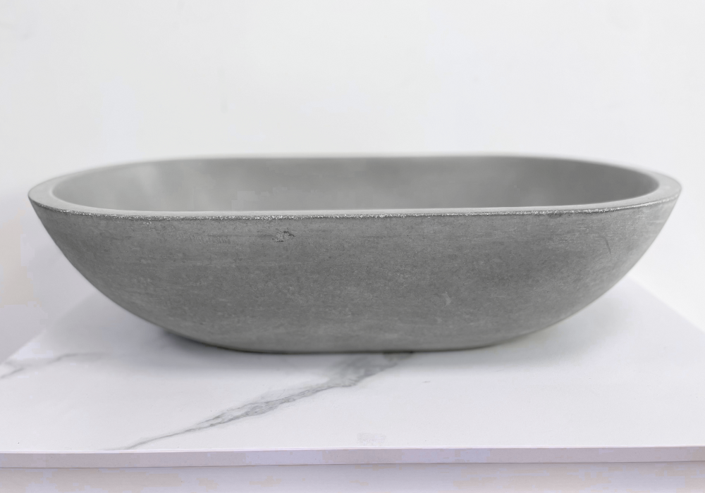 Bayley Oval Concrete Basin - 650/600mm - Grey – Stonebaths New Zealand