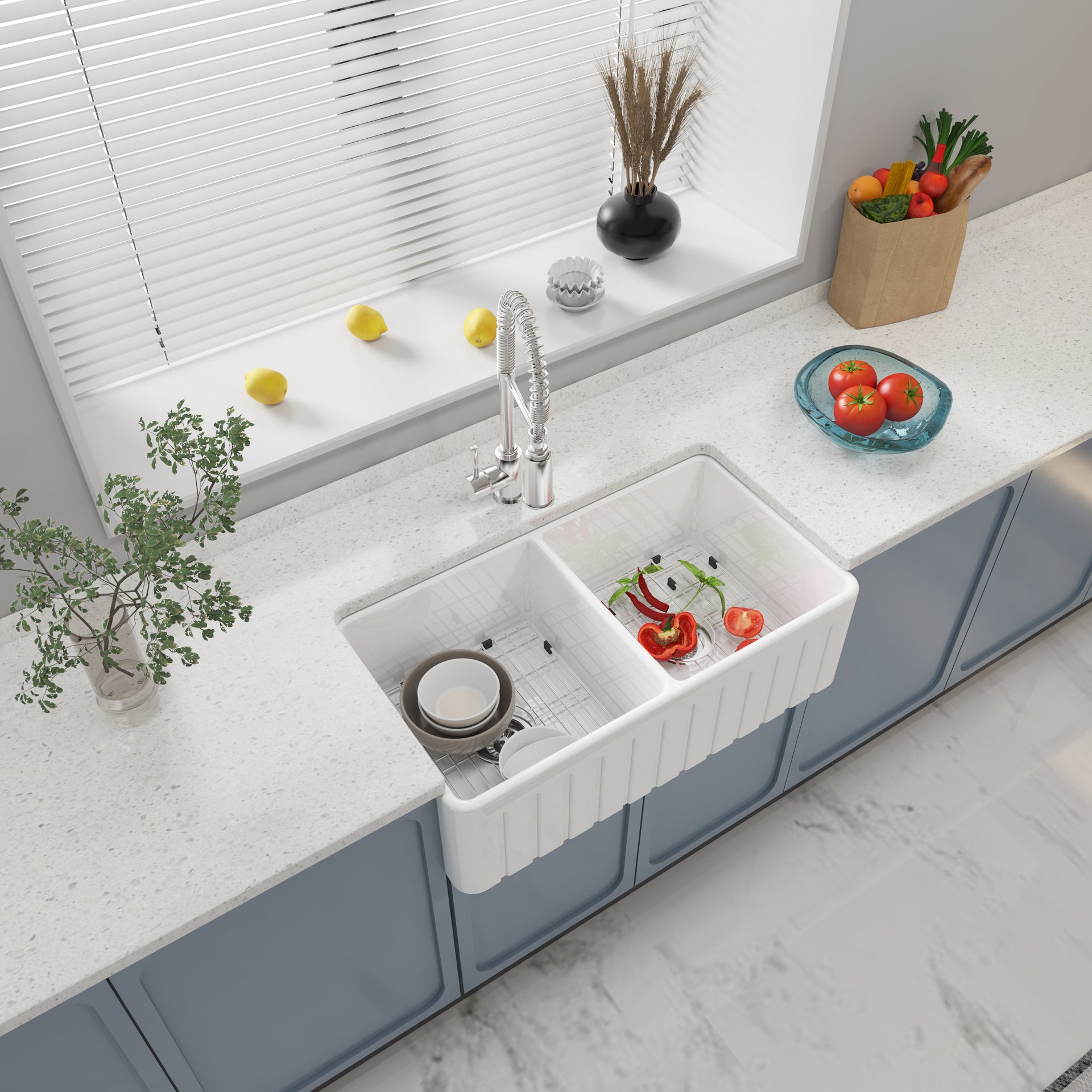 Traditional Fireclay Double Fluted Butlers Sink White 828mm - TK3318TD ...