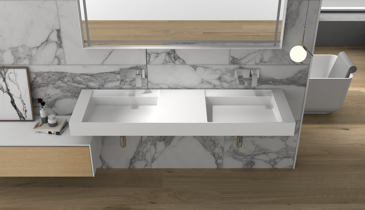 Ramp basin double bowl 2000mm wall hung G38685 – Stonebaths New Zealand