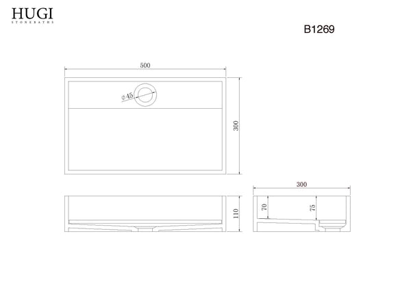 Hugi Benchtop Basin - Square Corners - 500mm - B1329 - Stonebathsnz