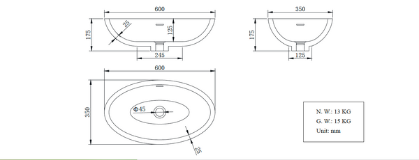 Hugi Concrete Grey Basin B1510 600mm Concrete - Stonebathsnz